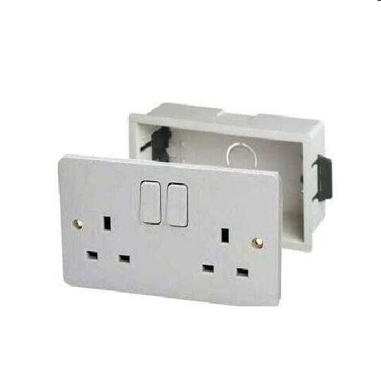 DOUBLE WALL SOCKET & Back Box Pattress & Twin 2 Gang Switched ...