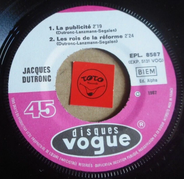 EP - JACQUES Dutronc - La Publicite + 3 - Vogue Epl 8587 EUR 9,99 ...