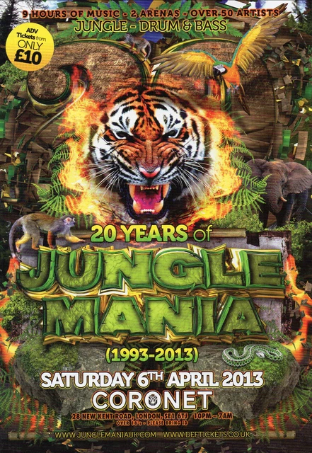 JUNGLE MANIA 6/4/13 Classic Rave Flyer £5.50 - PicClick UK