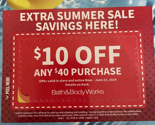 BATH AND BODY Works Coupon 10 Off 40 Expires June 23 2024 5.50 PicClick