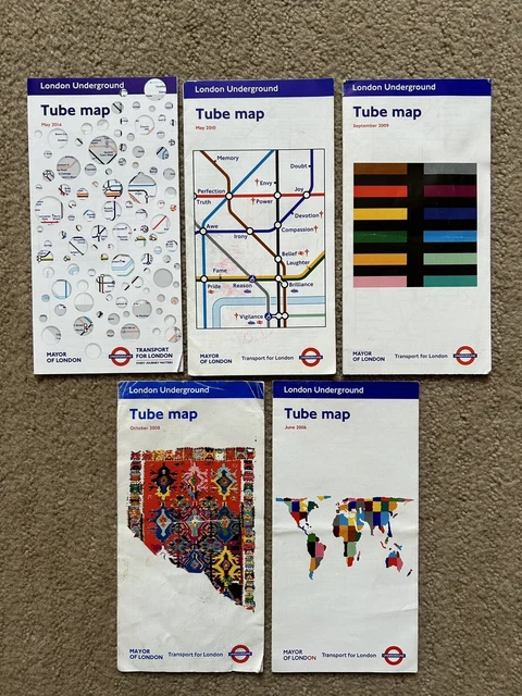 5 X LONDON UNDERGROUND TUBE MAPS GLOBAL UNDERGROUND MAP - VARIED ...
