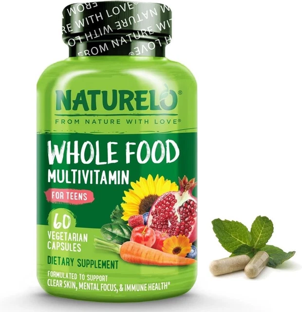 NATURELO WHOLE FOOD Multivitamin for Teens 60 Vegan Capsules 1 Month ...