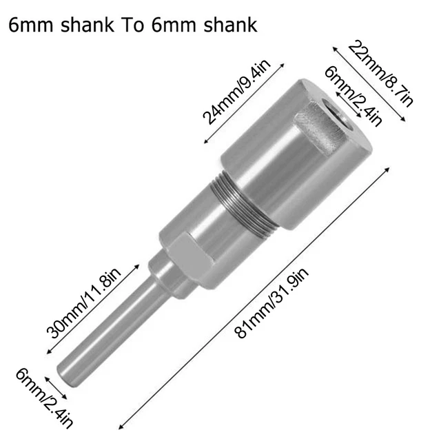 ROUTER COLLET EXTENSION Rod Router Bit Adapter Extender For 1/4in 8mm ...