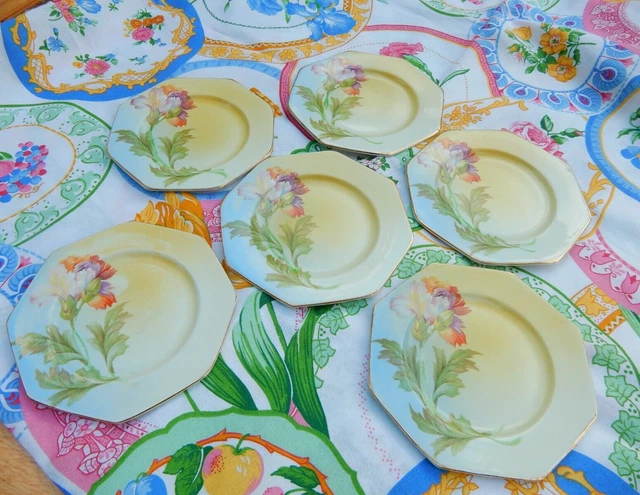ANTIQUE JOHN TAMS 6 Cake Plates 6" Painted Under Glaze Floral Fabulous ...