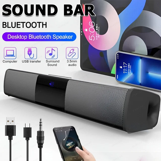 BLUETOOTH 5.0 10W Soundbar TV Speaker Home Theater Sound Bar HiFi ...
