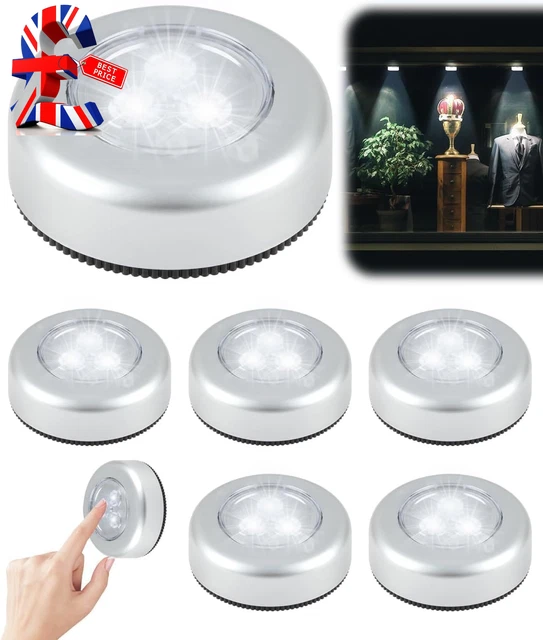 6 PACK STICK-ON Push Light, 3 LED Battery Powered Wireless Night Light ...