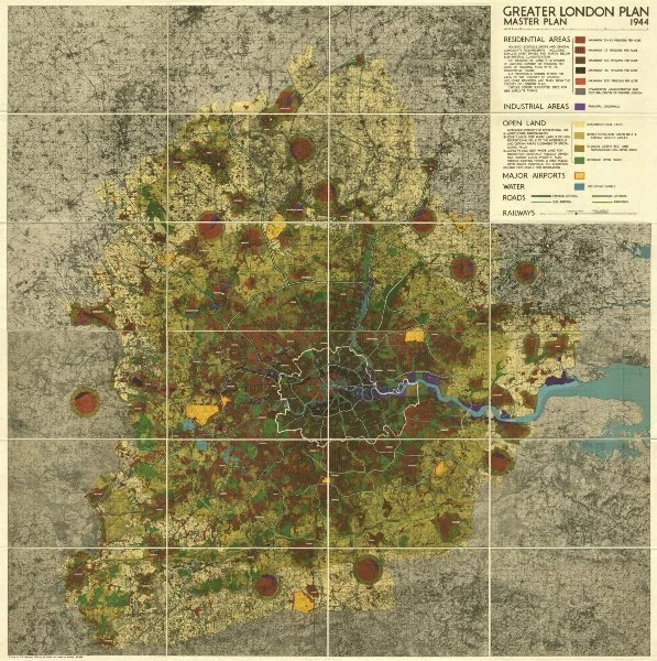 GREATER LONDON MASTERPLAN. Population density. Wall map. ABERCROMBIE ...
