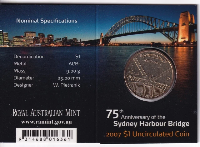 AUSTRALIAN: 2007 $1 Sydney Harbour Bridge M Melbourne Mintmark Unc Coin ...