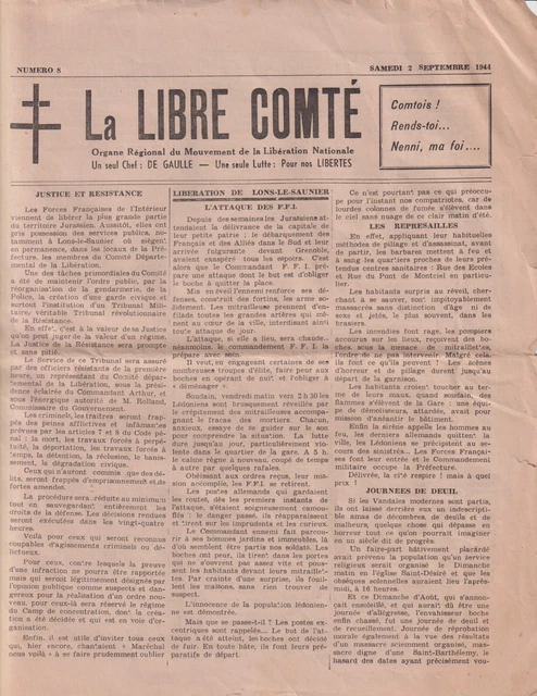 1944. WW2. LA Libre Comté. Journal. N° 8. Résistance. De Gaulle. Jura ...