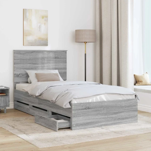 BED FRAME WITH Drawer Grey Sonoma 100 x 200 cm Engineer Wood vidaXL £ ...