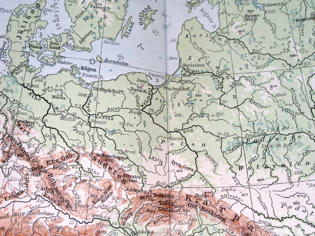 1930 ORIGINAL ANTIQUE Physical Map Of Europe Germany Austria Hungary ...