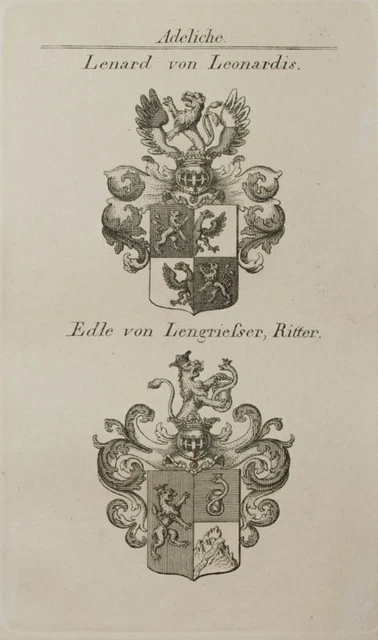 1847 WAPPEN ADELIGE Lenard von Leonardis von Lengrießer Kupfer von ...