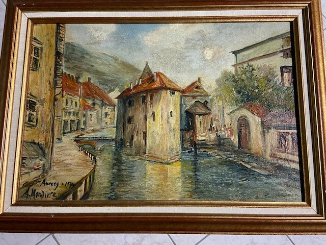 TABLEAU ANCIEN PEINTURE huile signé A.Mondiere ancienne prison d’Annecy ...