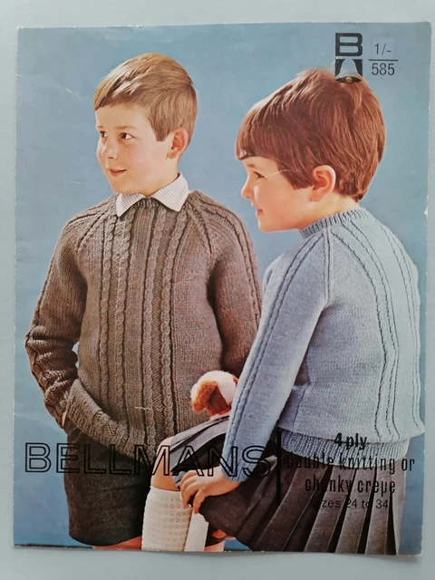 CHILD CREW NECK CABLE SWEATER, 24-34", 4/8/12ply - BELLMANS Knitting ...