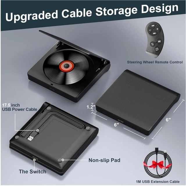EXTERNAL PORTABLE CD Player for Car - Homlab Universal Car CD Players ...