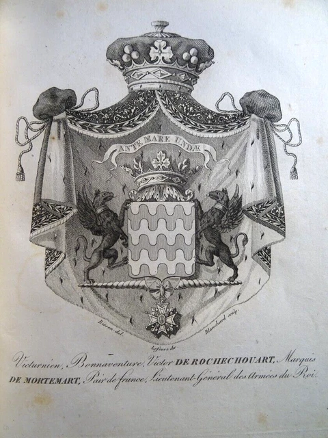 GRAVURE BLASON HERALDIQUE ROCHECHOUART MARQUIS de MORTEMART ...