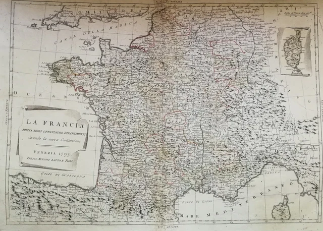 CARTA GEOGRAFICA FRANCIA Venezia Zatta 1793 Carte Geographique De La ...