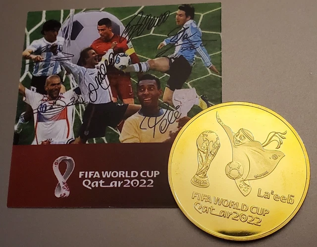 QATAR 2022 WORLD Cup Gold Coin La'eeb Soccer Ronaldo Autograph Pele USA EUR 6,89 - PicClick DE