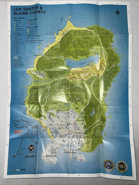 GRAND THEFT AUTO V MAP - Los Santos & Blaine County - GTA 5 Map Poster ...
