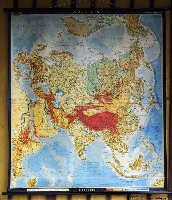 MAP OF ASIA Vintage Rollable Wall Chart Poster £154.84 - PicClick UK