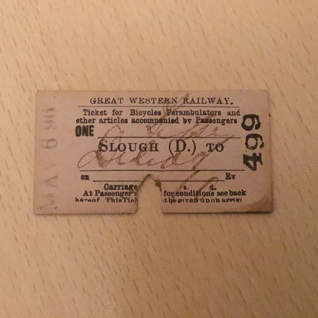 GWR. RAILWAY Ticket, (.G,W,R, Slough. To. Didcot, May 6 96. )p-64 £3.83 ...