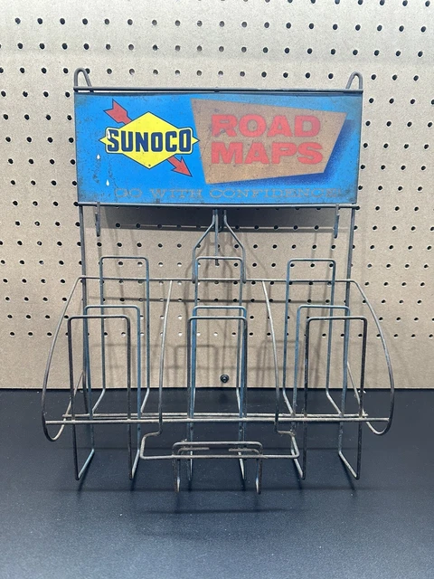 VINTAGE AUTOMOTIVE SUNOCO Road Maps Map Rack Go with Confidence Sign ...