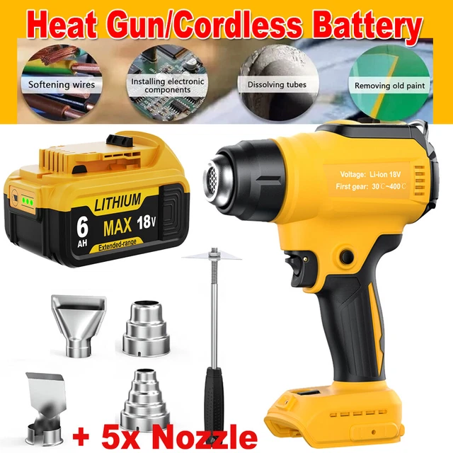 CORDLESS HOT AIR Gun Electric Heat Gun with Nozzle for Dewalt 18V Li ...