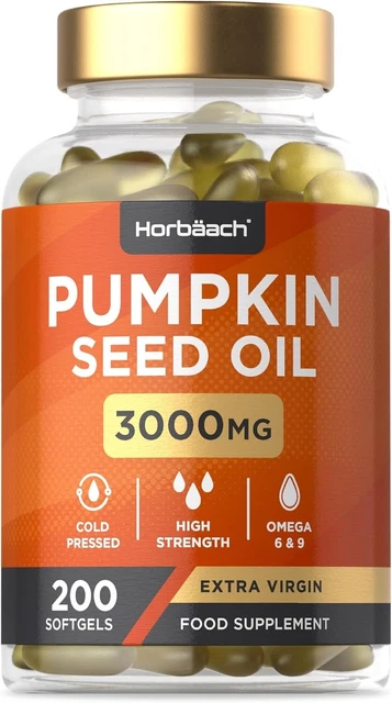 PUMPKIN SEED OIL Capsules 3000Mg | Cold Pressed | High Strength ...