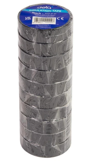 PVC ÉLECTRIQUE ISOLATION Bande, 20m X 19mm, Noir, Paquet De 10 ...