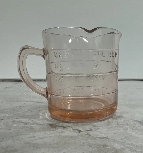 VINTAGE KELLOGG'S PINK Depression Glass Measuring Cup Triple Spout ...