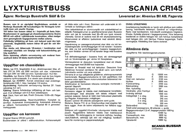 SCANIA TRUCKS / Fiche Technique / Autobus Cr 145 Bussar / 1972 ...