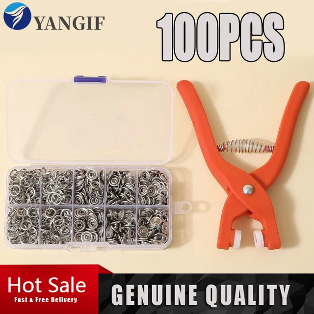 SNAP BUTTONS FASTENERS Kit Prong Ring Snaps with Clip Pliers DIY ...