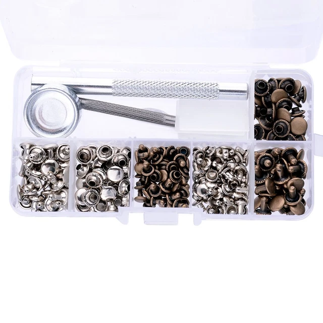 120 SET 6/8MM Double Cap Rivets Metal Fixing Tool Kit for Leather Craft ...