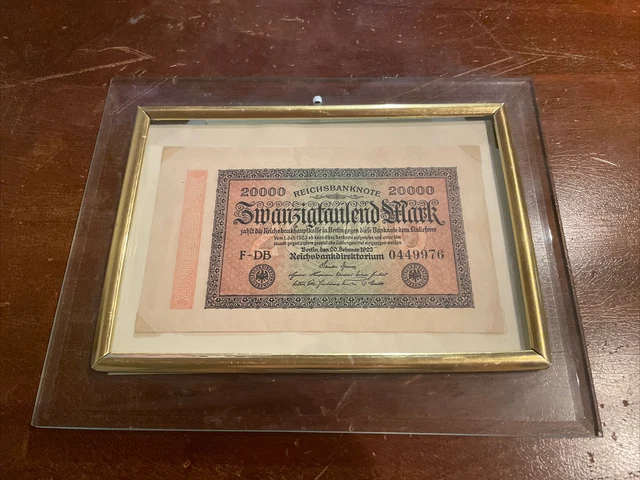 VINTAGE REICHSBANKNOTE 20000 Bill 1923 In Glass Frame *GOOD CONDITION ...