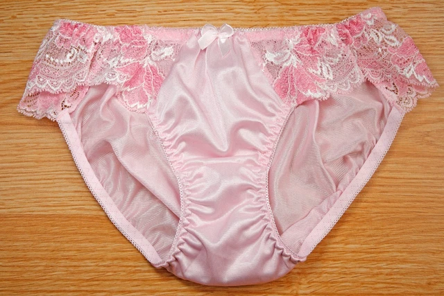 Vintage Japanese Nylon Shiny Slippery Pretty Cute Ruffle Floral Pink