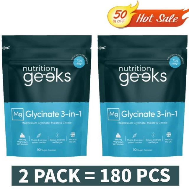 NUTRITION GEEKS MAGNESIUM Glycinate .3-in-1 Capsules Gluten-Free, Vegan ...