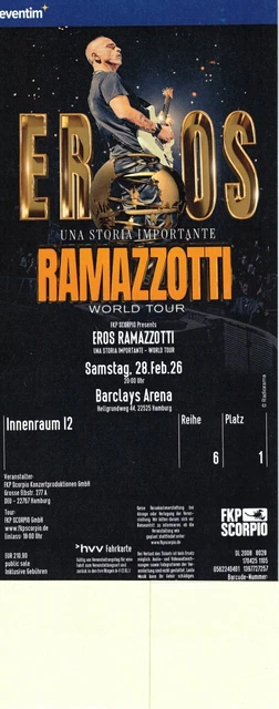 EROS RAMAZZOTTI WORLD Tour 28. Febr. 2026 Hamburg 1 Ticket Golden ...