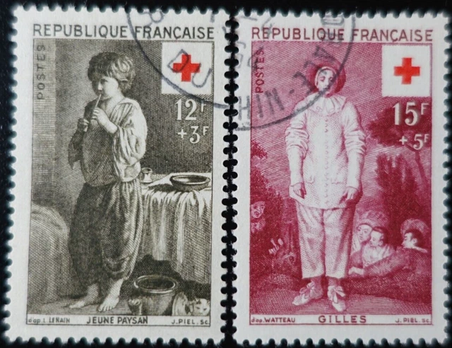 FRANCE TIMBRE CROIX ROUGE LE NAIN et WATTEAU N°1089/1090 oblitéré ...