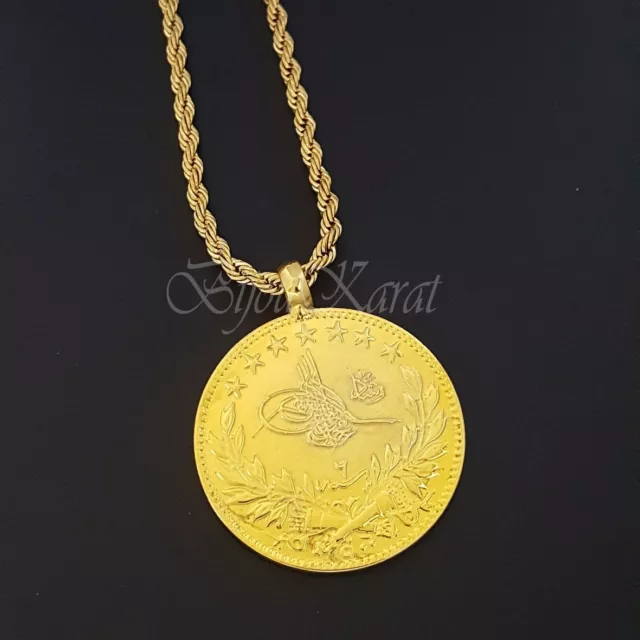 RESAT ALTIN TUGRA Altin Zincir Gold Münze Kette 22 Ayar Altin Kaplama ...