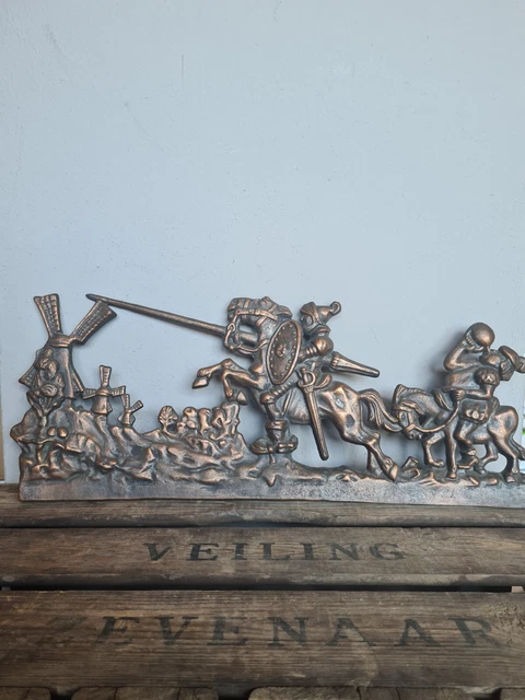 ANTIQUE WALL RELIEF Medieval Scene Cast Mural Bronze Copper Knights ...
