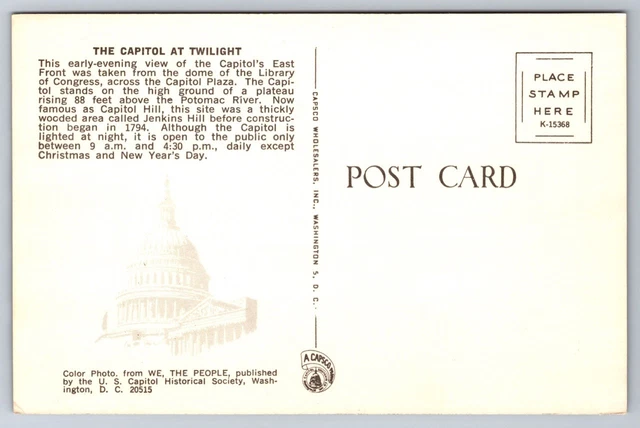 POSTCARD THE CAPITOL at Twilight Early Evening Washington DC USA ...