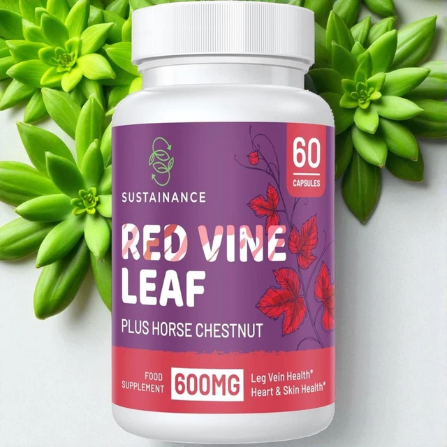 RED VINE LEAF Plus Horse Chestnut Food Supplement 60 Capsules 600MG 2 ...