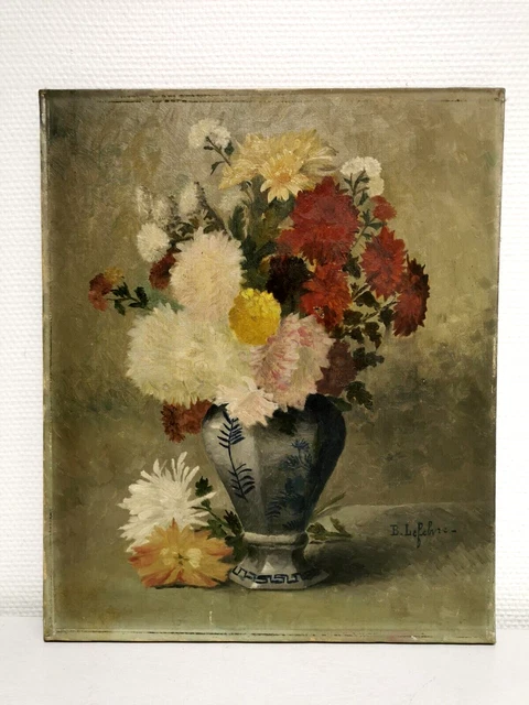 ANCIEN TABLEAU / huile sur toile signée B. LEFEVRE . beau Bouquet de Fleurs EUR 151,50 - PicClick FR