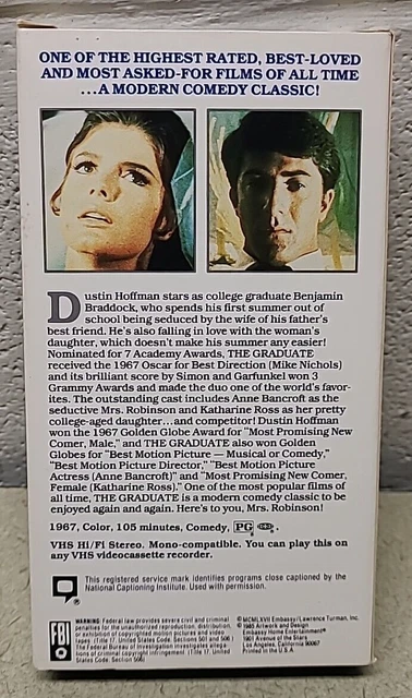 THE GRADUATE VHS 1987 Tape Home Entertainment Dustin Hoffman Ann ...