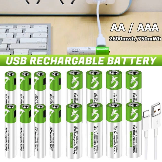 1.5V USB LI-ION AA / AAA Rechargeable Batteries Lithium Battery Type-C ...