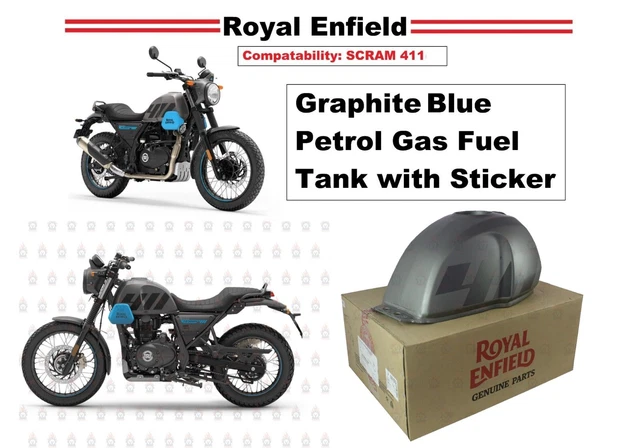 ROYAL ENFIELD « réservoir de carburant essence bleu graphite avec autocollant pour SCRAM 411 ...