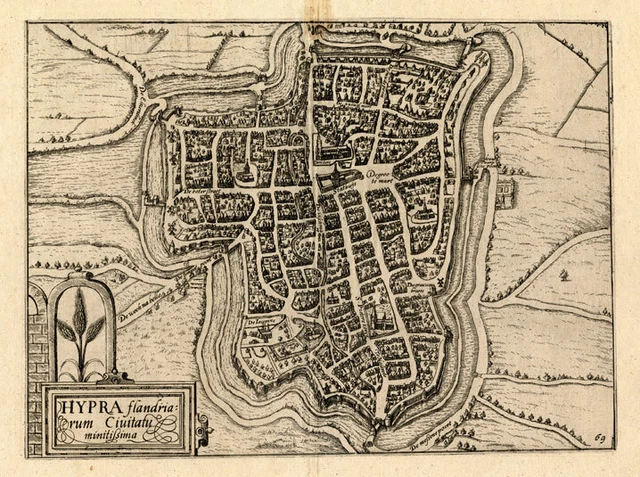 ANTICA MAPPA-IEPER-YPRES-BELGIO-GUICCIARDINI-1613 EUR 139,54 - PicClick IT