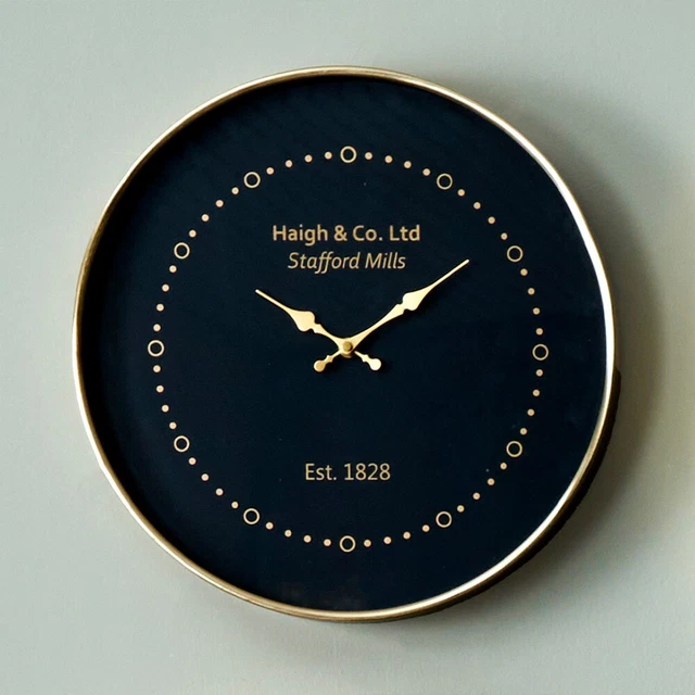 LARGE ANALOGUE ROUND Kitchen Clock Art Deco Black and Gold Wall Watch £ ...