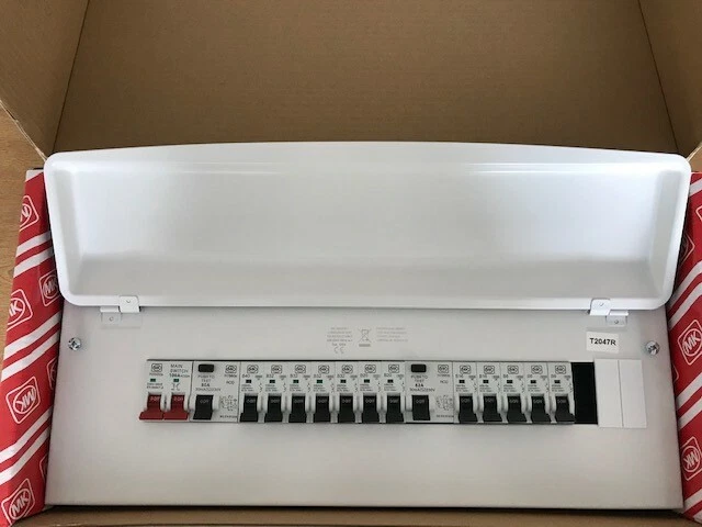 MK CONSUMER UNIT METAL CLAD 15 WAY SPLIT LOAD FULLY POPULATED 12 MCB'S ...