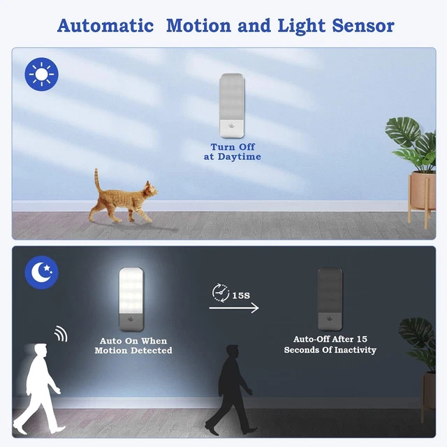 MOTION SENSOR LIGHTS Indoor, 2 Pack Rechargeable LED Night Light with 3 ...
